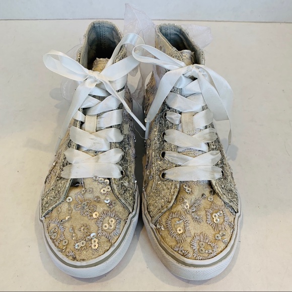 Piper | Shoes | Pipergirls White Silver Hightop Sneakers Sz 3 | Poshmark